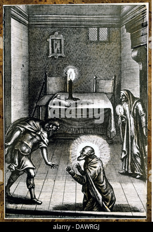 religion, biblical scenes, Witch of Endor, copper engraving, 17th ...