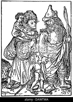 people, hardship / adversity, Middle Ages, beggars, beggar family ...