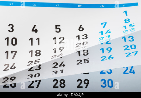Pages of paper calendar, closeup Stock Photo - Alamy