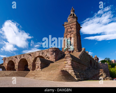 Germany, Thuringia, Bad Frankenhausen, Kyffhäuser monument rises from a ...