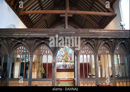 St Michael. Medieval rood screen inside Ranworth Church, Norfolk Broads ...
