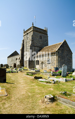 Old Church of Saint Nicholas, Uphill, Somerset, UK. Church and tower on ...
