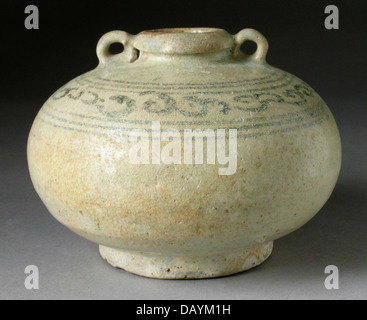 This jar, a fine example of historical pottery, features detailed ...