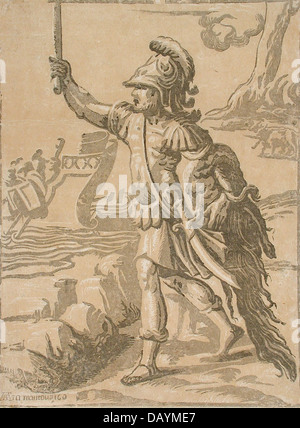 This artwork depicts Jason from Greek mythology, shown pacifying the ...