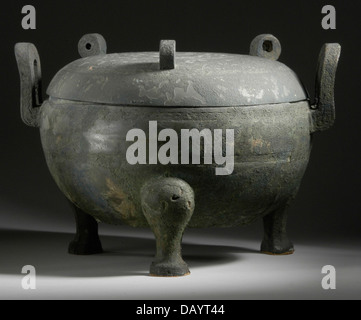 This lidded ritual food cauldron, known as a Ding, is adorned with ...