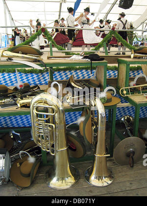 The instruments of a traditional band lie at the stage during a ...