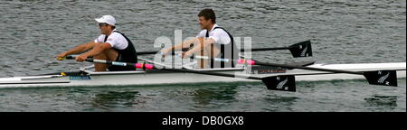 Nathan Cohen (R) and Matthew Trott of New Zealand in action during ...