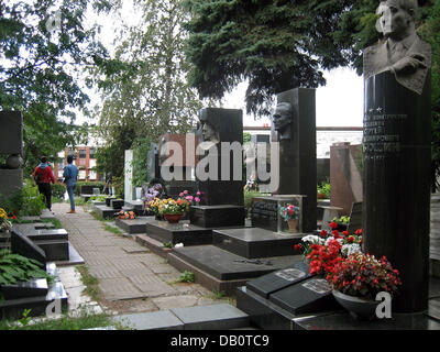 Grave stones in graveyard Russian cemetery on the outskirts of Moscow ...