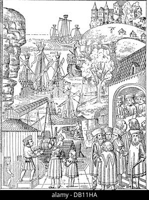 trade,trading company,Hanse,office building in Antwerp,engraving,16th ...