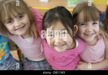 Children of a German-speaking kindergarten pose for the photographer at ...