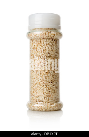 sesame in a jar on white background Stock Photo - Alamy