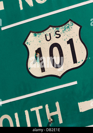 A green US 101 South highway sign background Stock Photo - Alamy