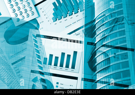 building and financial chart, business collage Stock Photo - Alamy