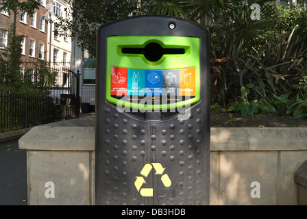 Recycling bins Victoria Embankment Gardens central London England UK ...