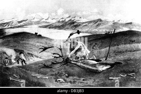 Stone Age men hunting reindeer Stock Photo - Alamy