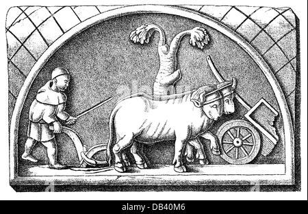 agriculture, agricultural work, plowing, Roman farmer with plough ...