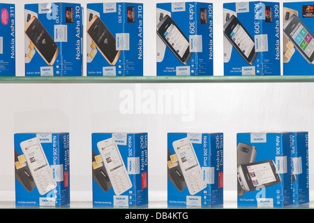 Mobile phones display on store Stock Photo - Alamy