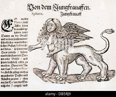 superstition, mythical creatures, monsters, woodcut, "Cosmographia" by ...