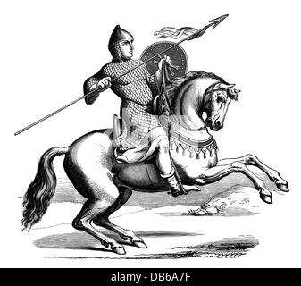Knight Riding Horse Shield Lance Flag Drawing Stock Photo - Alamy