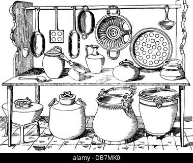 Jug With Kitchen Utensil And Kettle Stock Photo - Alamy