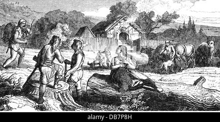 ancient world, Germanics, people, Germanic warrior, wood engraving ...