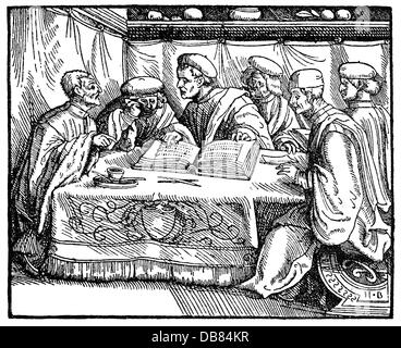 justice,judges,council of judges,woodcut,by Hans Burgkmair(1473 - 1531 ...