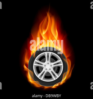 Flaming Wheel Rim on Fire Stock Photo - Alamy