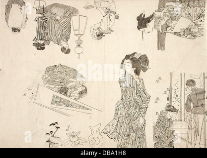 These preparatory drawings illustrate scenes from melodramas, providing ...