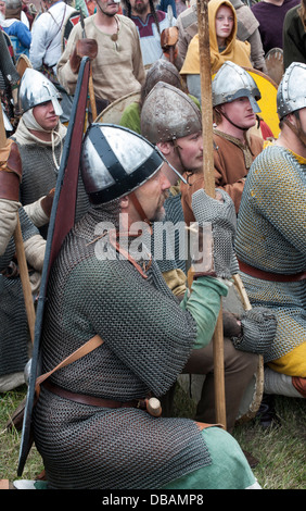 Historical reenactment of Anglo-Saxon and Viking battle. St Albans, UK ...