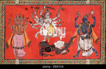 Shiva Performing the Dance of Bliss while Vishnu and Brahma Provide ...