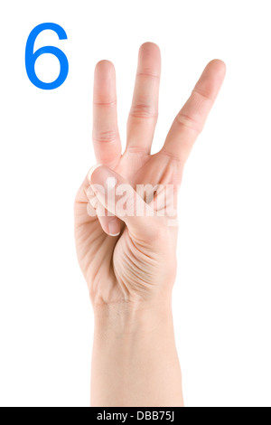 hand sign of number six, isolated on white Stock Photo - Alamy