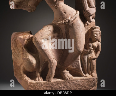 This sculpture represents Kaumari, a Hindu goddess associated with war ...