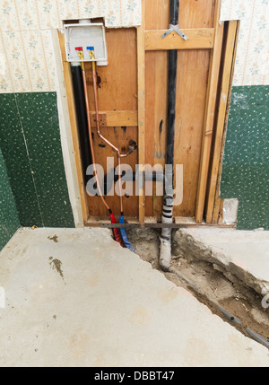 Installation of water pipes in the wall for the built-in shower Stock ...