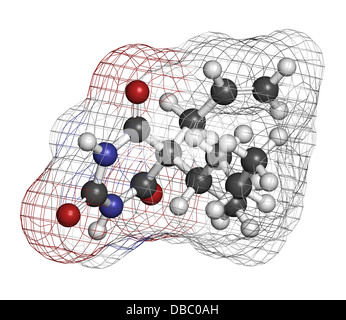 Secobarbital barbiturate sedative, chemical structure. Atoms are ...