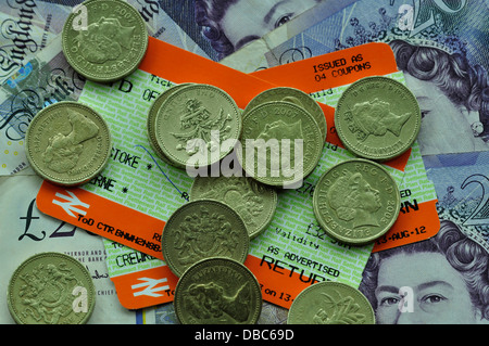 Going travelling - rail tickets and money UK Stock Photo - Alamy