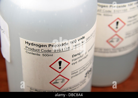 Bottles of hydrogen peroxide (H2O2 - 100 vols), as used in a UK high ...