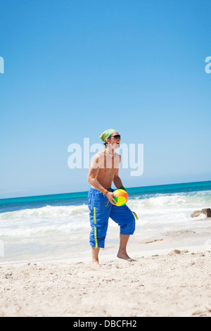 Muscular man, professional volleyball player in motion during game ...