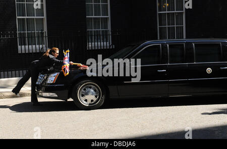 President Barack Obama's car 'The Beast' at 10 Downing Street London ...