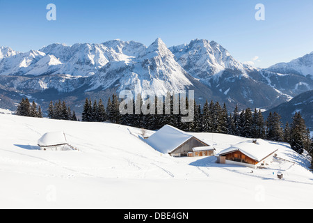 Austria, Tyrol, Ehrwald. The Tuftel Alm (alpe) and the Mieminger ...