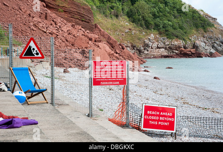 Beach closed at Babbacombe Devon England UK after cliff rock fall Stock ...