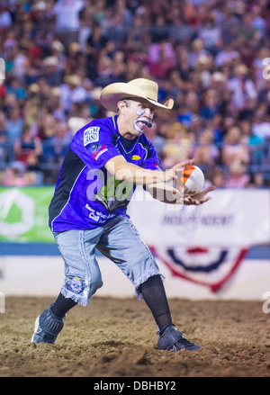 Rodeo Clown perform in the Reno Rodeo a Professional Rodeo held in Reno ...