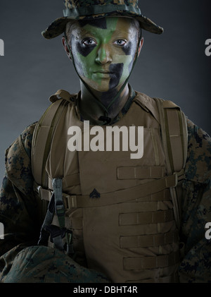Portrait of Female United States Marine Corps Soldier in utility ...