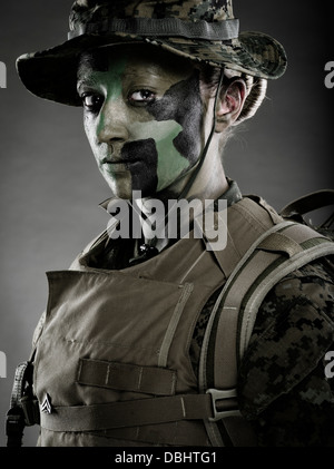 Portrait of Female United States Marine Corps Soldier in utility ...