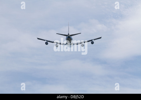 Rear view of a Boeing 747-200 in flight with landing gear retracted ...