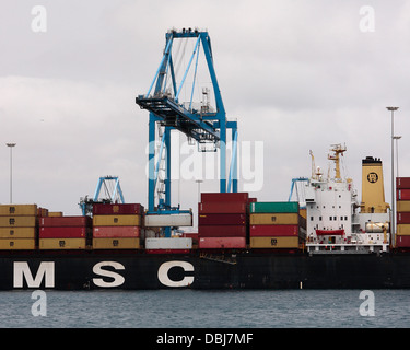 Containers are being loaded on the container ship MSC Sola at the ...