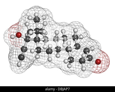 Levonorgestrel contraceptive pill drug, chemical structure. Atoms are ...