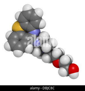 Quetiapine antipsychotic drug, chemical structure. Atoms are ...
