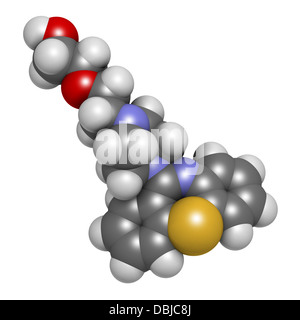 Quetiapine antipsychotic drug, chemical structure. Atoms are ...