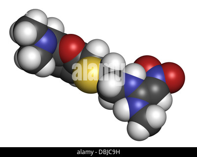 Ranitidine. Molecular model of the drug ranitidine (C13.H22.N4.O3.S ...