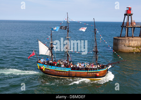 Whitby Pirate Ship the Bark Endeavor replica of Capt. Cook's Ship Stock ...